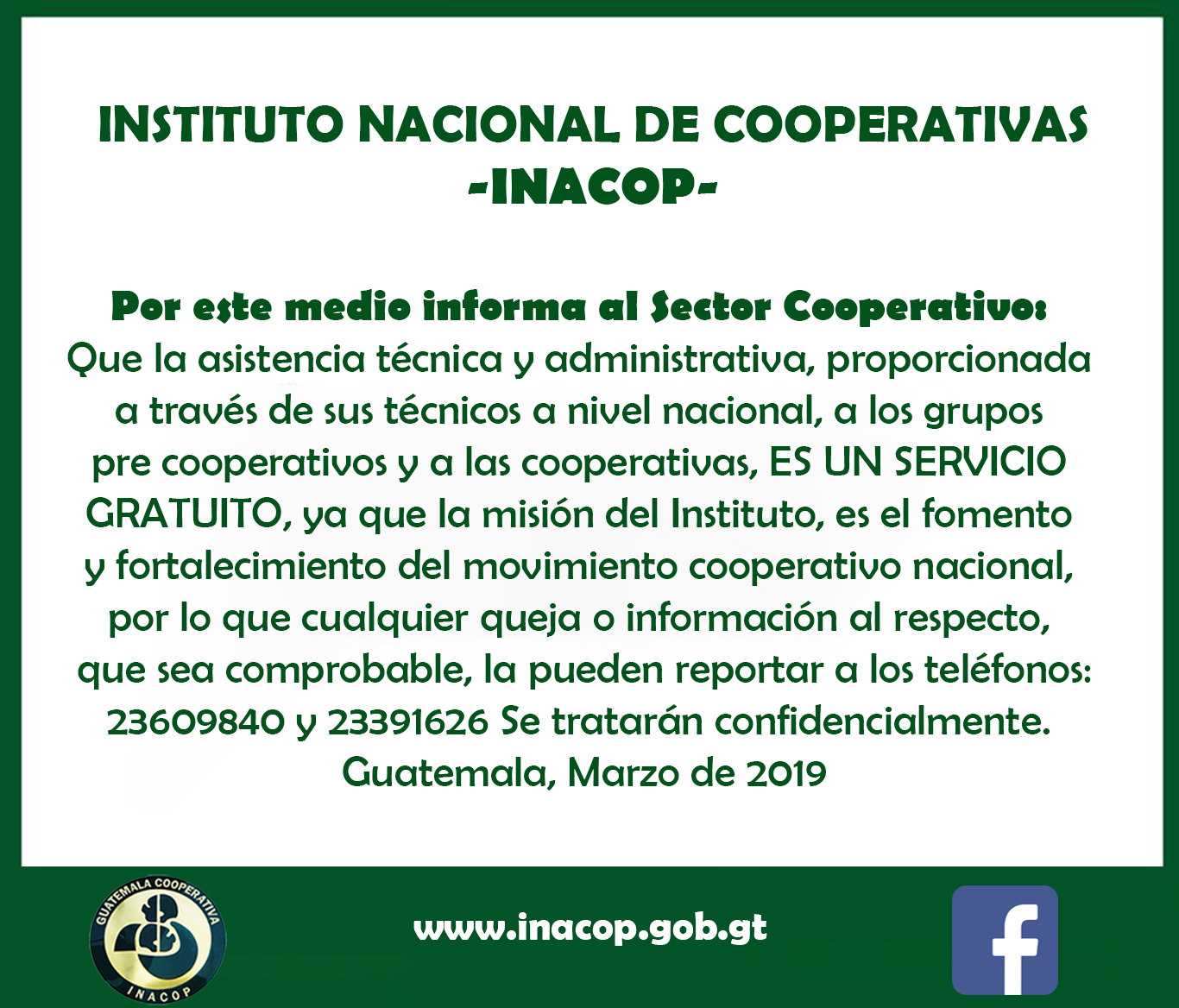 Por este medio informa al Sector Cooperativo: – INACOP
